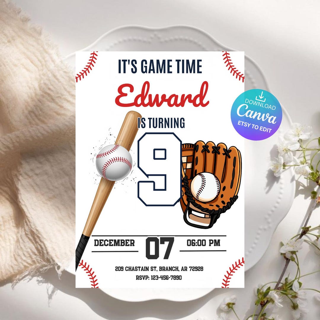 Editable Baseball Birthday Invitation | Boy Sports Party Template ...