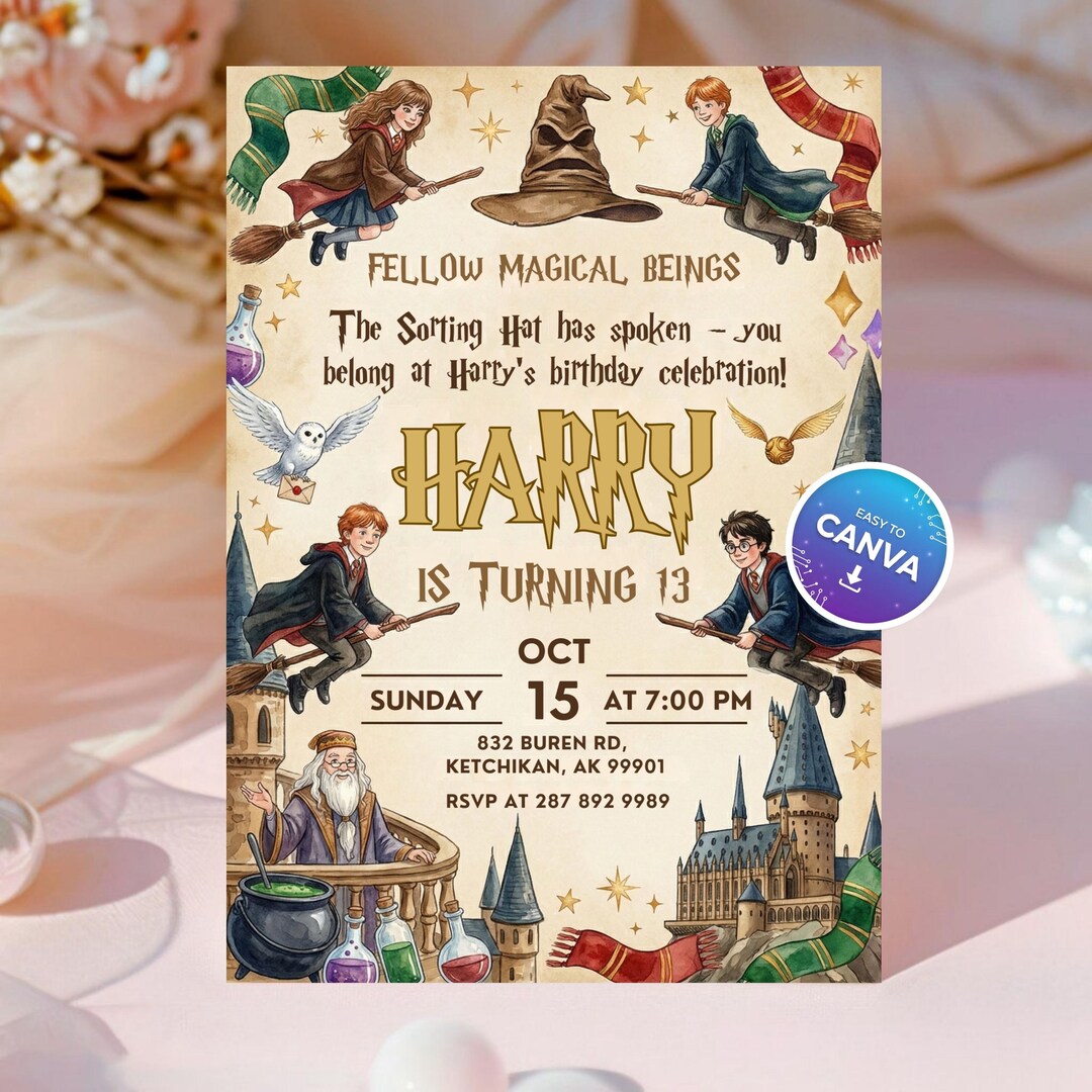 Editable Wizard Birthday Invitation, Magical Castle Kids Party Invite ...