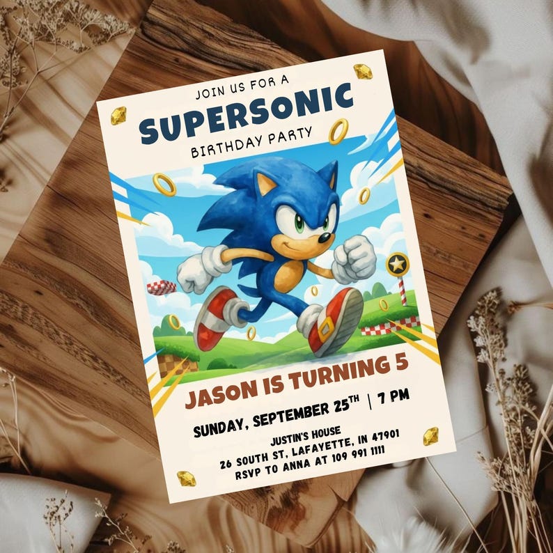 Editable Sonic Birthday Invitation | Supersonic Watercolor Party ...