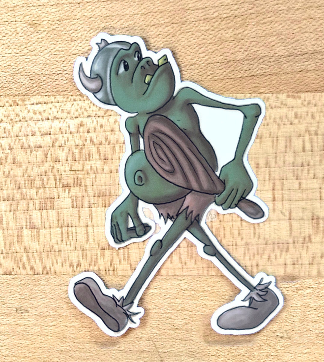 Funny Silly Green Orc With Big Club Sticker, Humorous Creature ...