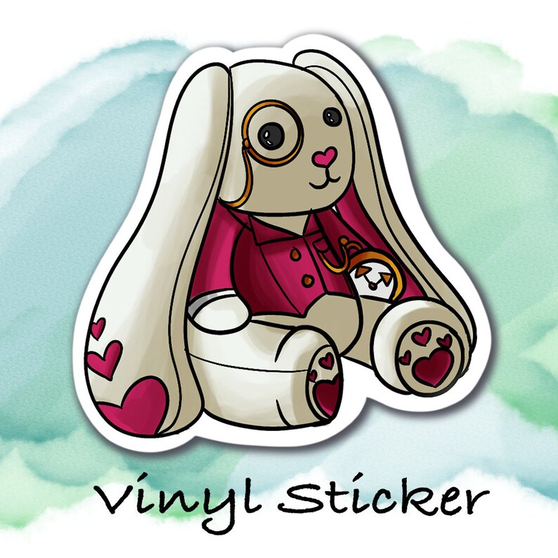 Pink Heart Rabbit Sticker, White Wonderland Bunny Decoration, Stuffed ...