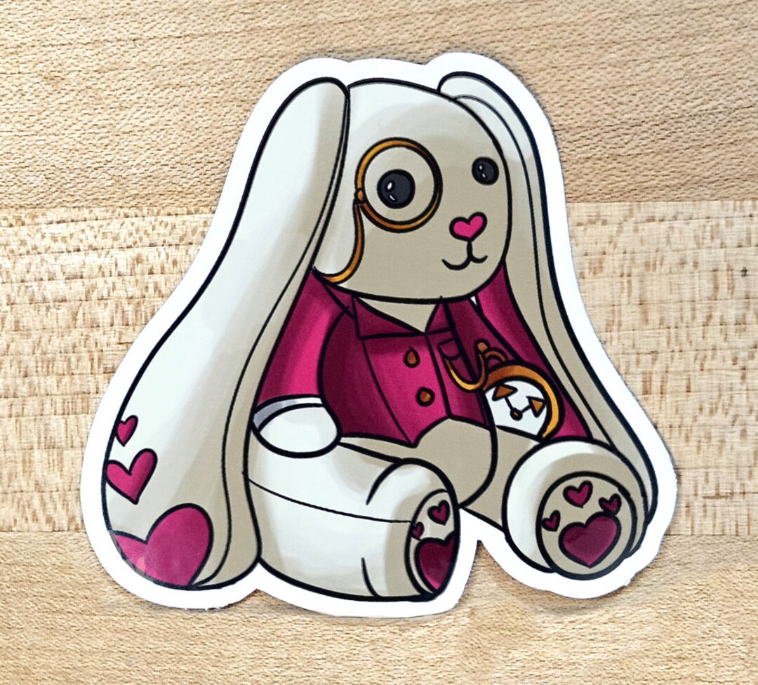 Pink Heart Rabbit Sticker, White Wonderland Bunny Decoration, Stuffed ...