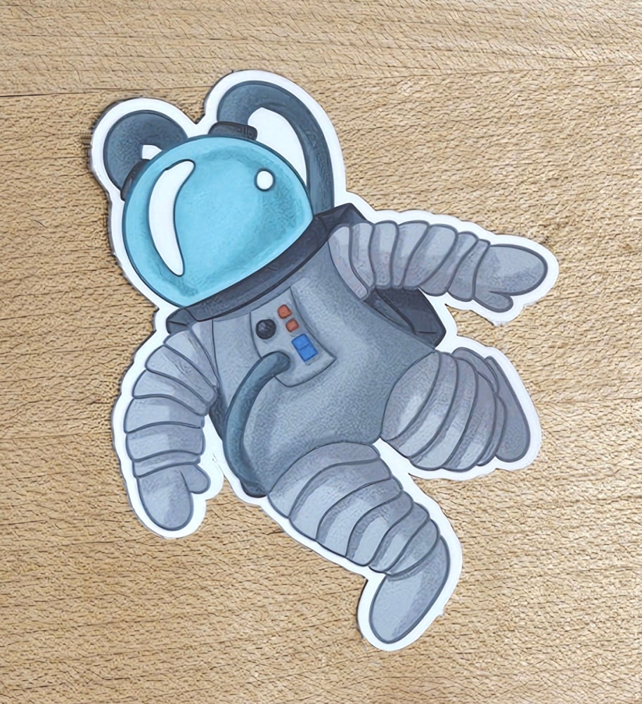 Cute Floating Gray Astronaut Sticker, Space Adventure Cosmonaut Vinyl ...
