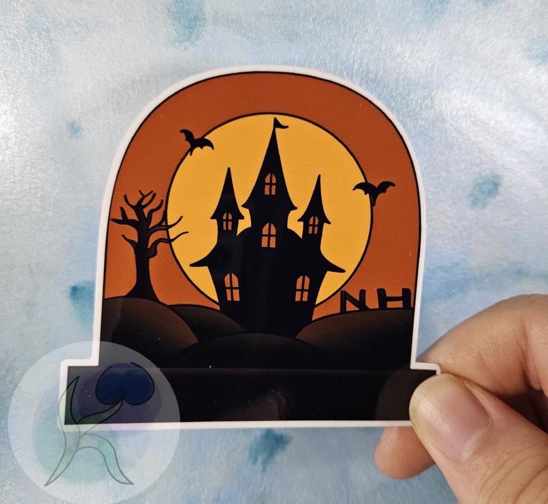Gravestone Shaped Creepy Haunted House With Full Harvest Moon Halloween ...