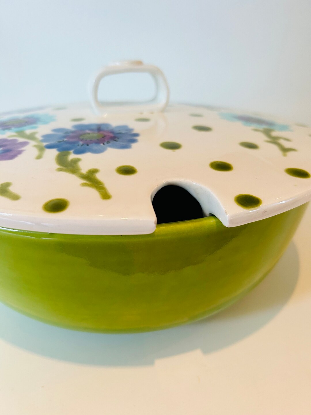 Gorgeous, Vintage, Made in Italy, Chartreuse Green & Handpainted Floral ...