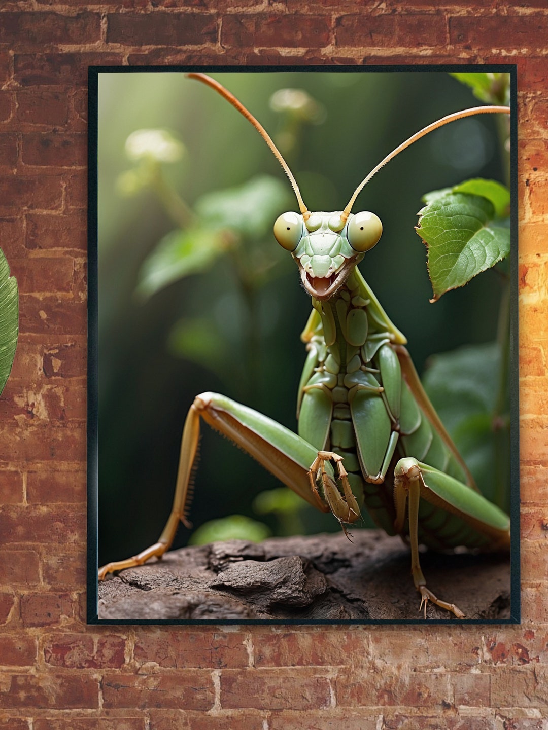 Beautiful Green Praying Mantis Poster With Black Aluminum Frame Natural ...