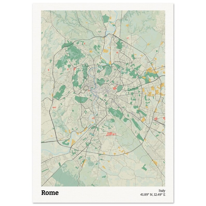 Rome Map Print, Rome Map Poster, Rome Map Wall Art, Colour Rome Poster ...