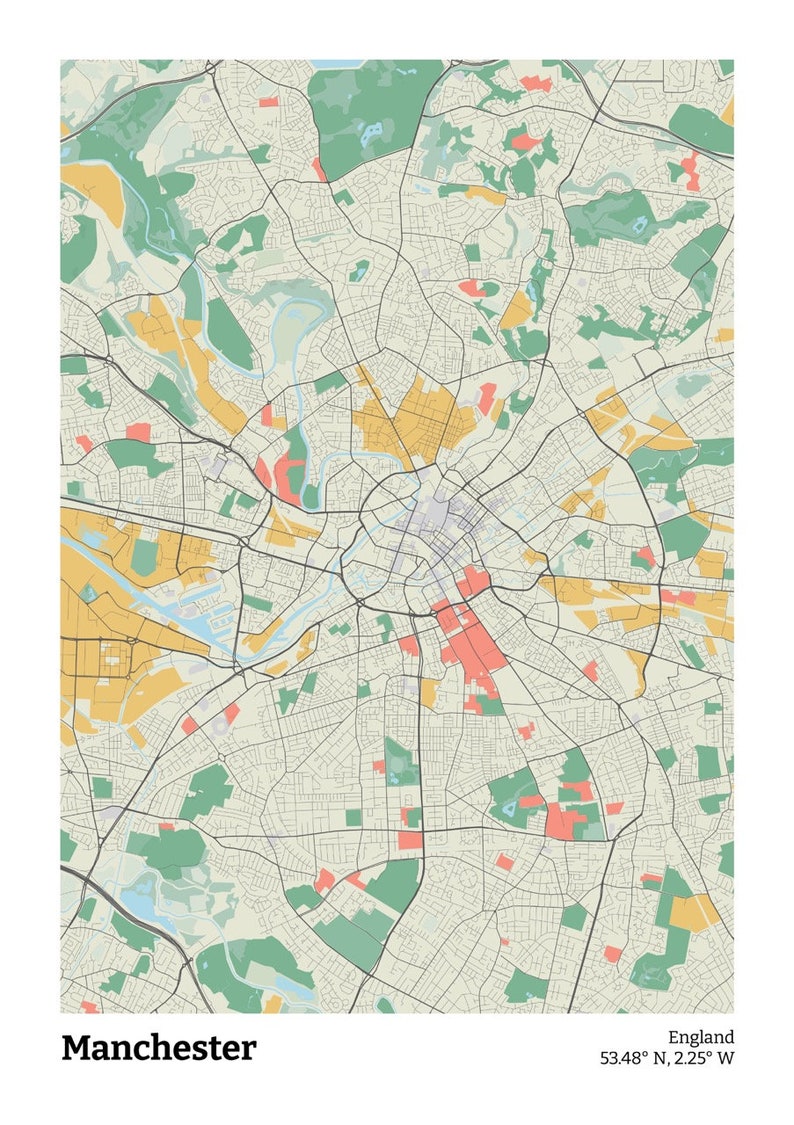 Digital Download, Manchester Map Print, Manchester Map Poster ...