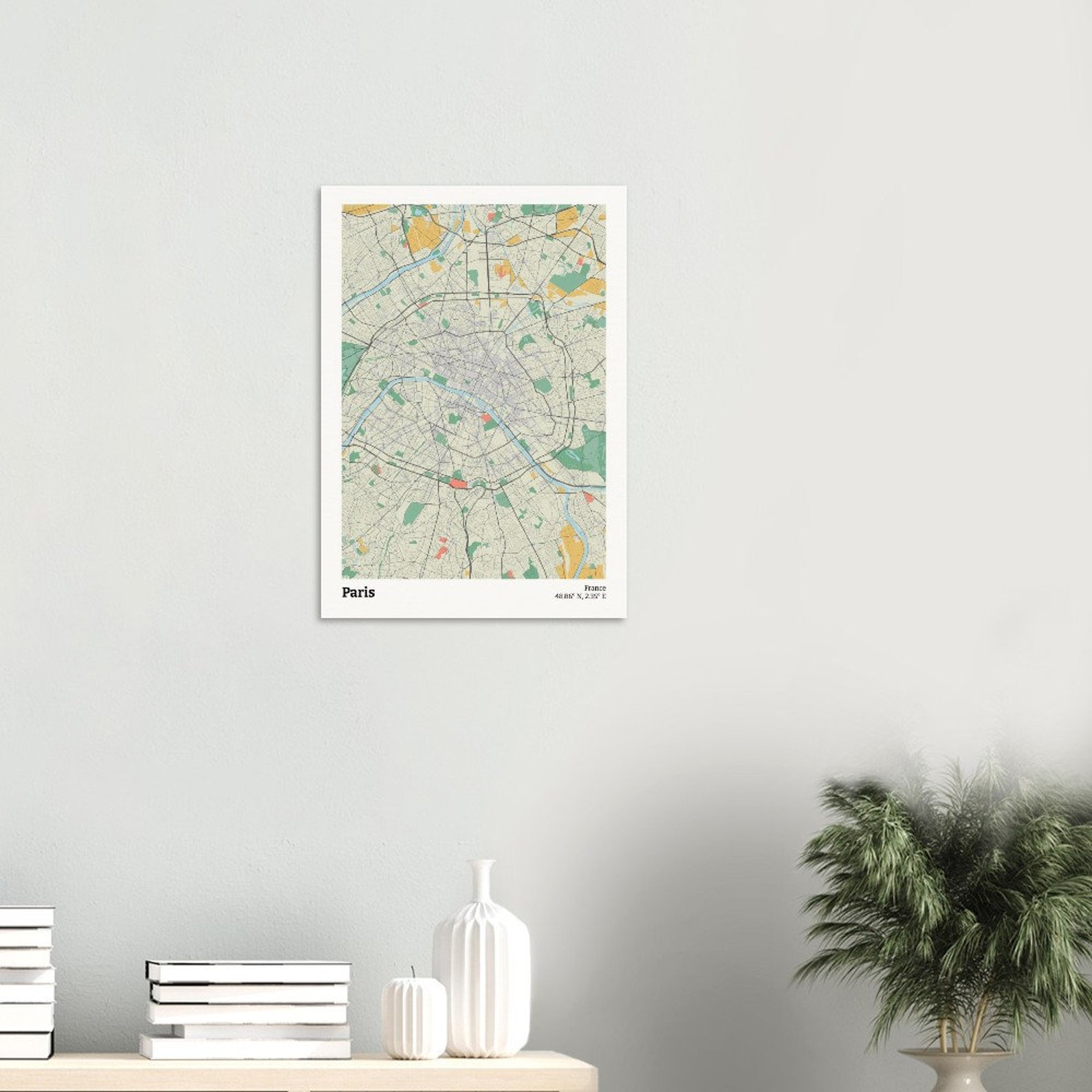 Paris Map Print, Paris Map Poster, Paris Map Wall Art, Colour Paris ...