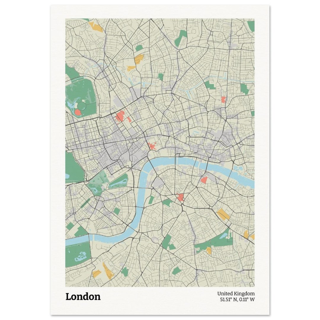 London Map Print, London Map Poster, London Map Wall Art, Colour London ...