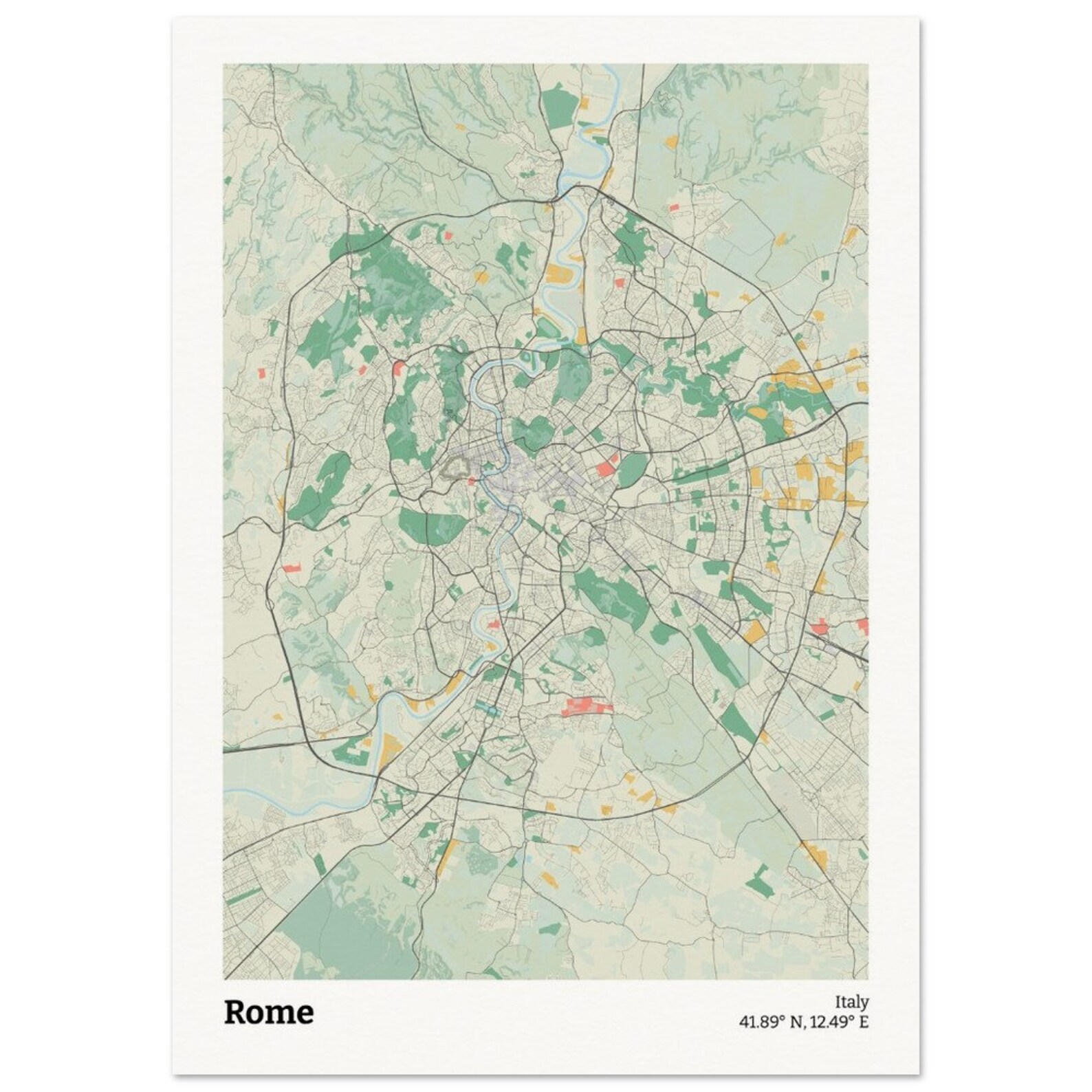 Rome Map Print, Rome Map Poster, Rome Map Wall Art, Colour Rome Poster ...