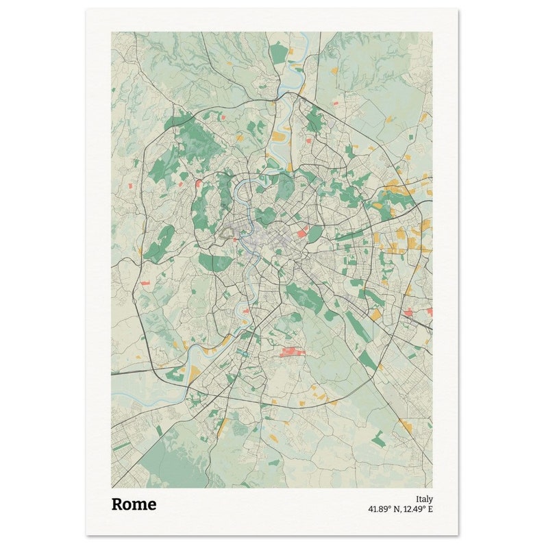 Rome Map Print, Rome Map Poster, Rome Map Wall Art, Colour Rome Poster, Custom Locations - Etsy