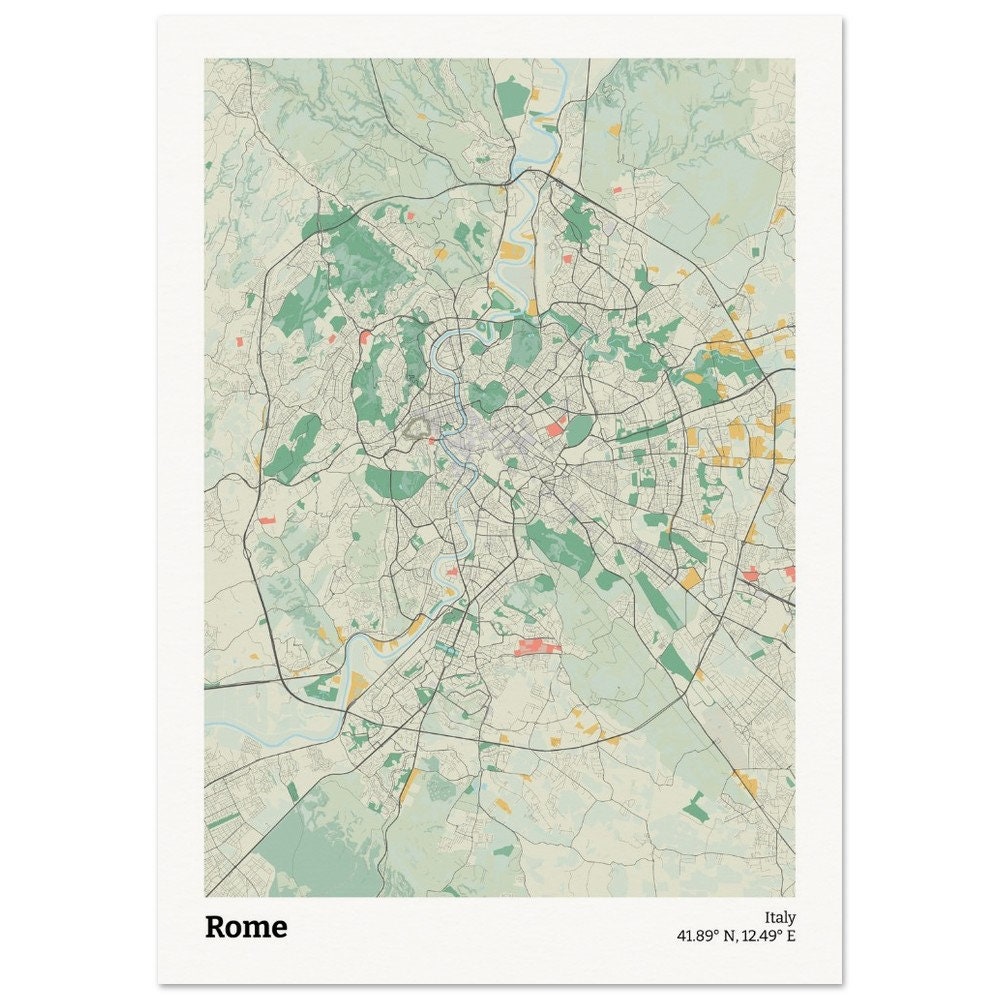 Rome Map Print, Rome Map Poster, Rome Map Wall Art, Colour Rome Poster ...