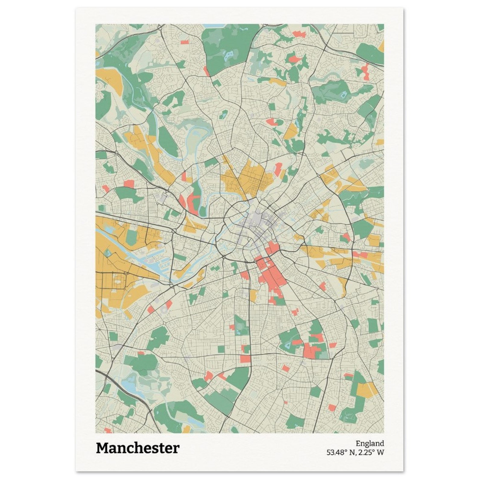 Manchester Map Print, Manchester Map Poster, Manchester Map Wall Art ...