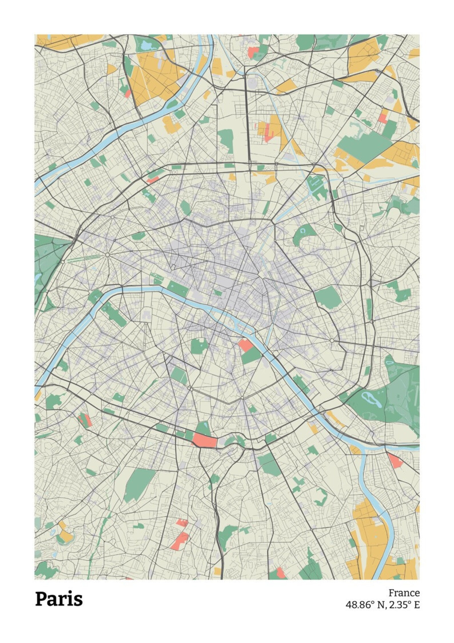 Digital Download, Paris Map Print, Paris Map Poster, Paris Map Wall Art ...