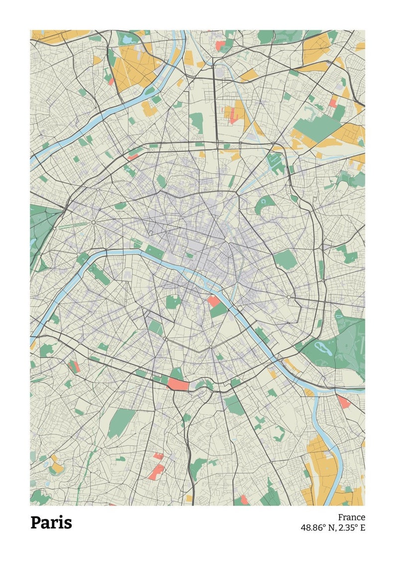 Digital Download, Paris Map Print, Paris Map Poster, Paris Map Wall Art ...