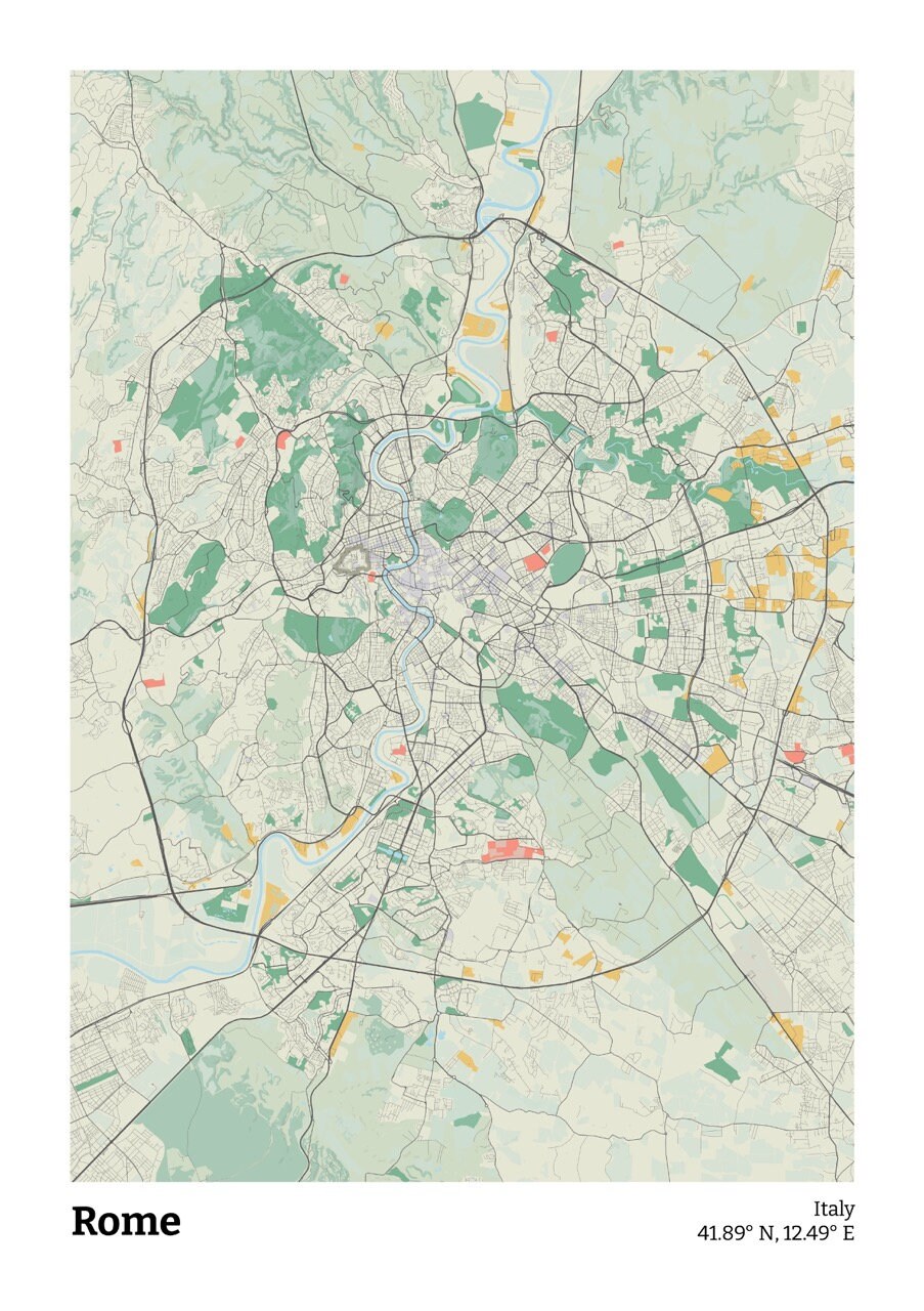 Digital Download, Rome Map Print, Rome Map Poster, Rome Map Wall Art ...