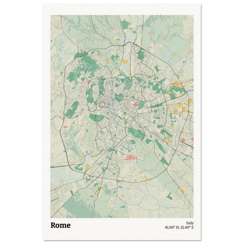 Rome Map Print, Rome Map Poster, Rome Map Wall Art, Colour Rome Poster ...