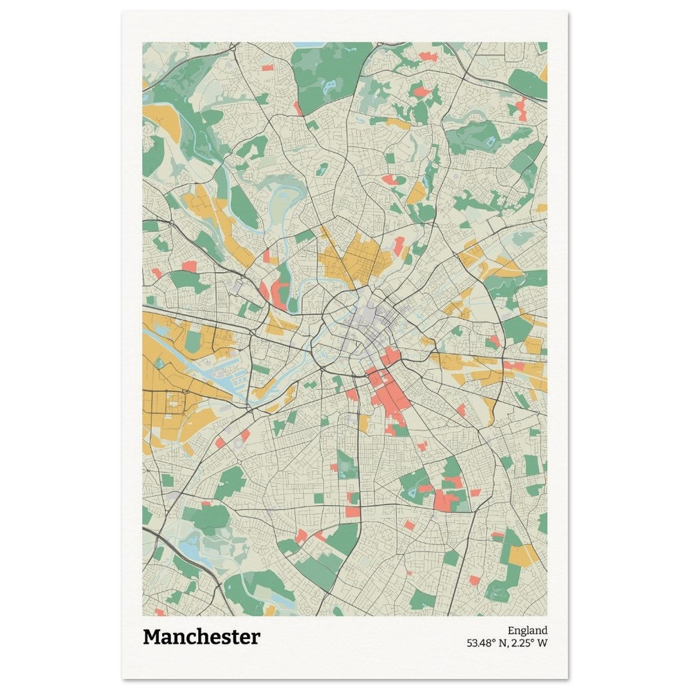 Manchester Map Print, Manchester Map Poster, Manchester Map Wall Art ...