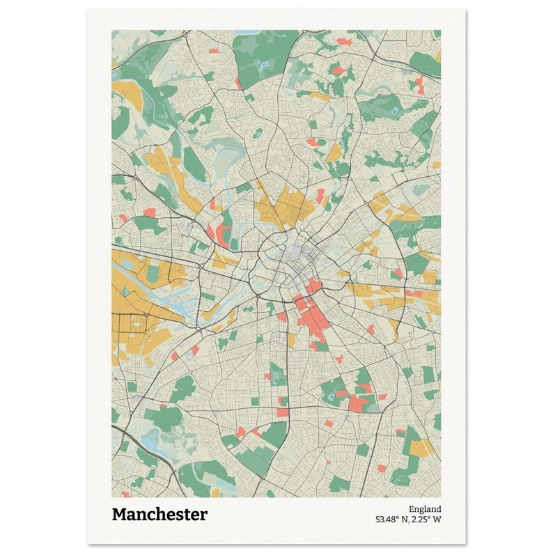 Manchester Map Print, Manchester Map Poster, Manchester Map Wall Art ...