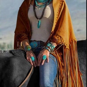 Western Style Women Suede Leather Shawl - Etsy