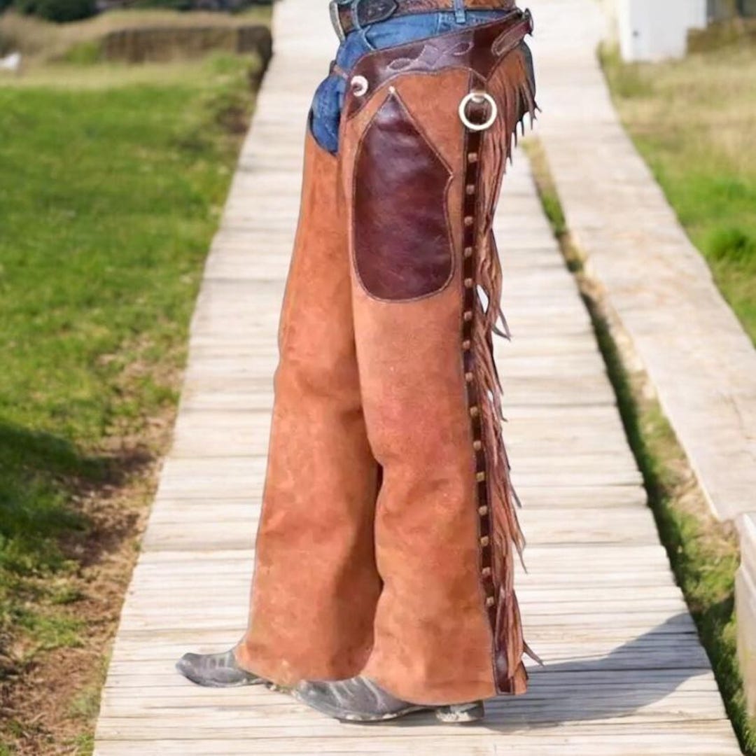 Men’s Western Cowboy Suede Leather Chap Fringes - Men Riding Leather ...