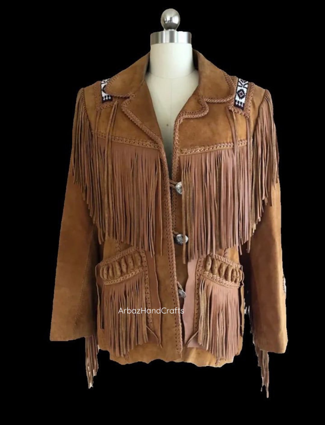 Womens Western Cowgirl Style Suede Leather Jacket With Beads Fringes ...