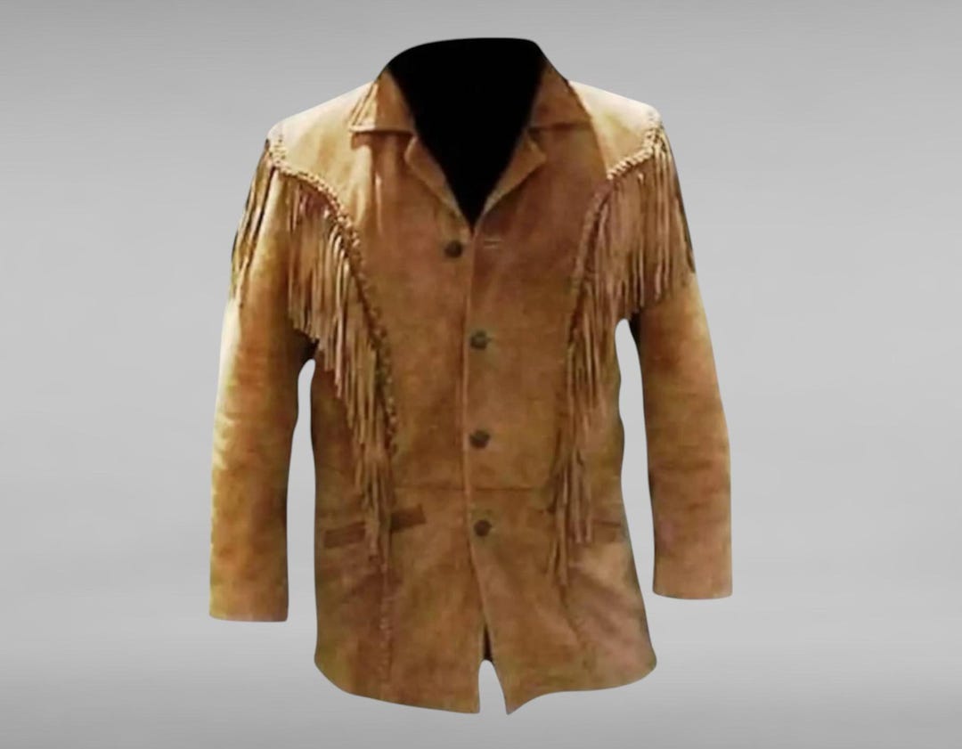 Men Western Wear Cowboy Suede Leather Jacket Coat Fringes, Men Buckskin ...