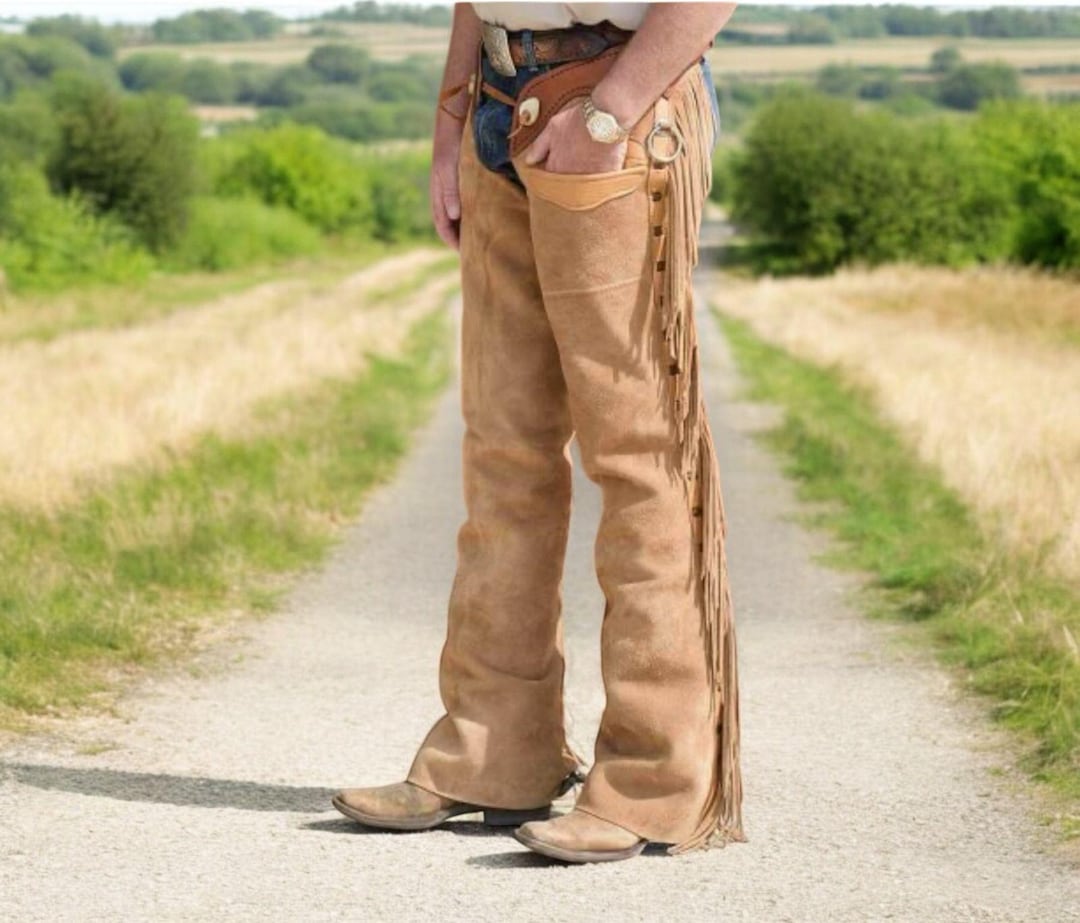 Handmade Men's Western Wear Leather Chap Fringes, Suede Leather Pant ...