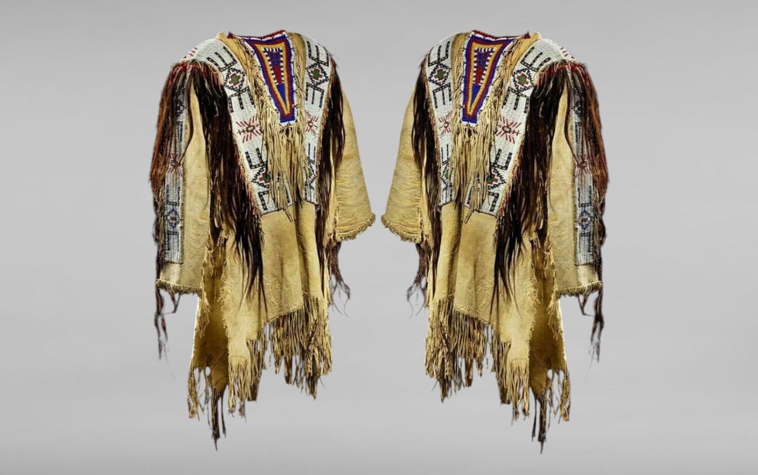 Men Western Sioux Native American Suede Leather Beaded Work War Shirt ...