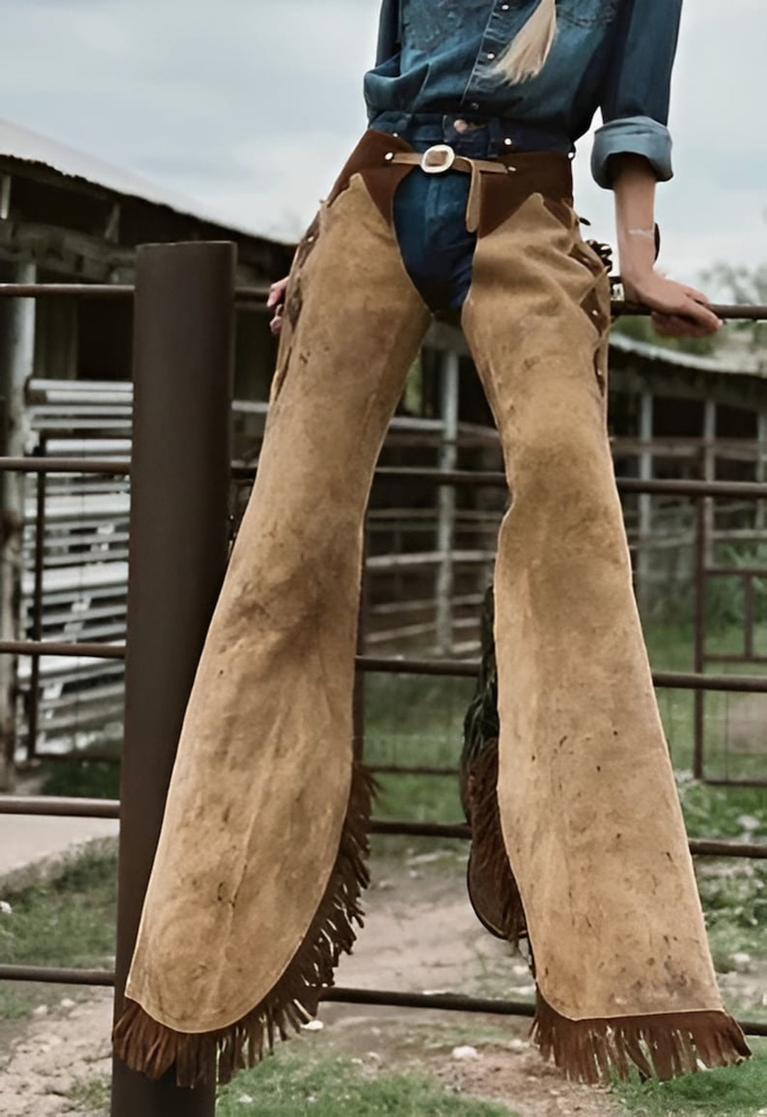 Women Western Wear Suede Leather Chap Fringes Suede Leather Pant Suede ...