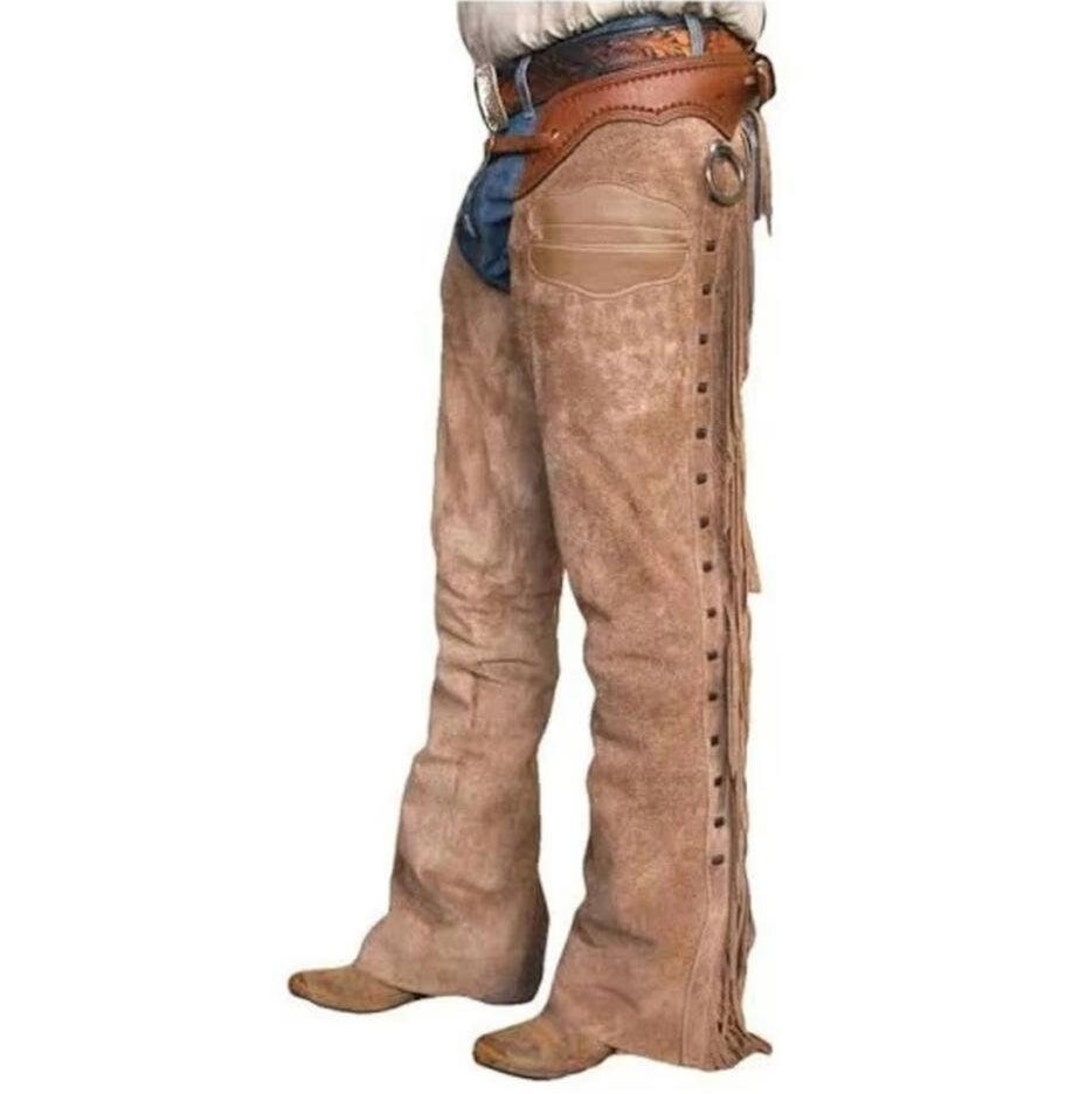 Native American Handmade Western Cowboy Chap Fringes Suede Leather Pant ...