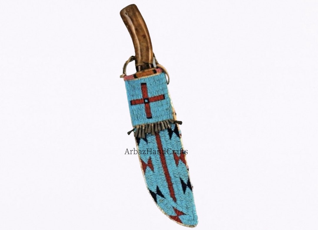 Indian Style Beaded Knife Cover Native Style Sioux Handmade Hide Knife ...