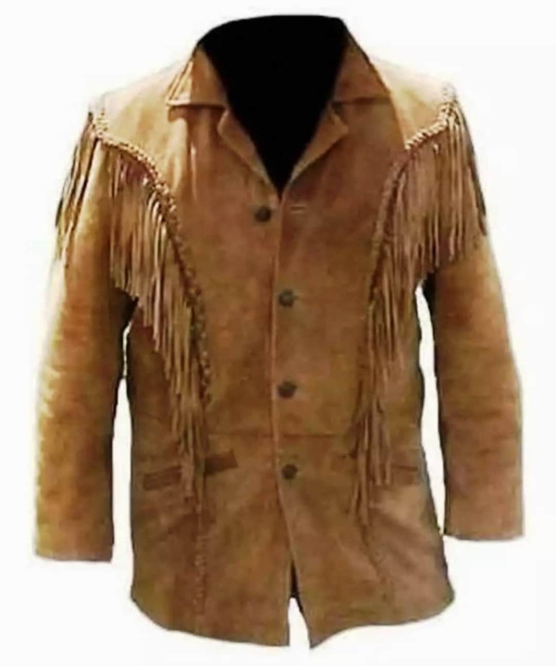 Giacca da uomo in pelle scamosciata stile western cowboy con frange ...