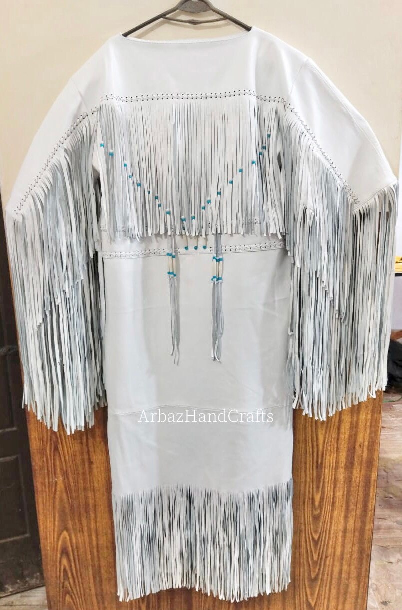 Handmade White Colour Long Wedding Dress Powwow Regalia Leather Dress ...