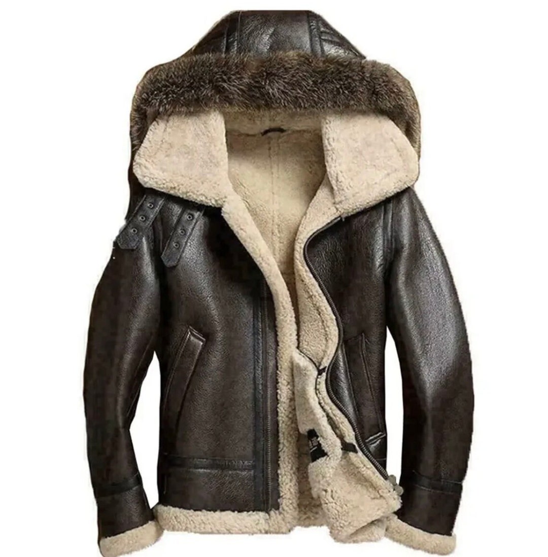 Mens RAF Aviator Bomber B3 Real Leather Jacket Coat Sheep Skin Pilot ...