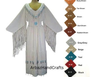 Womens Handmade Native Long Wedding Dress Powwow Regalia Suede Leather ...
