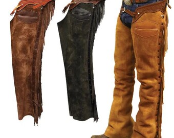 Handmade Native Western Cowboy Style Leather Chap Fringes Suede Leather ...