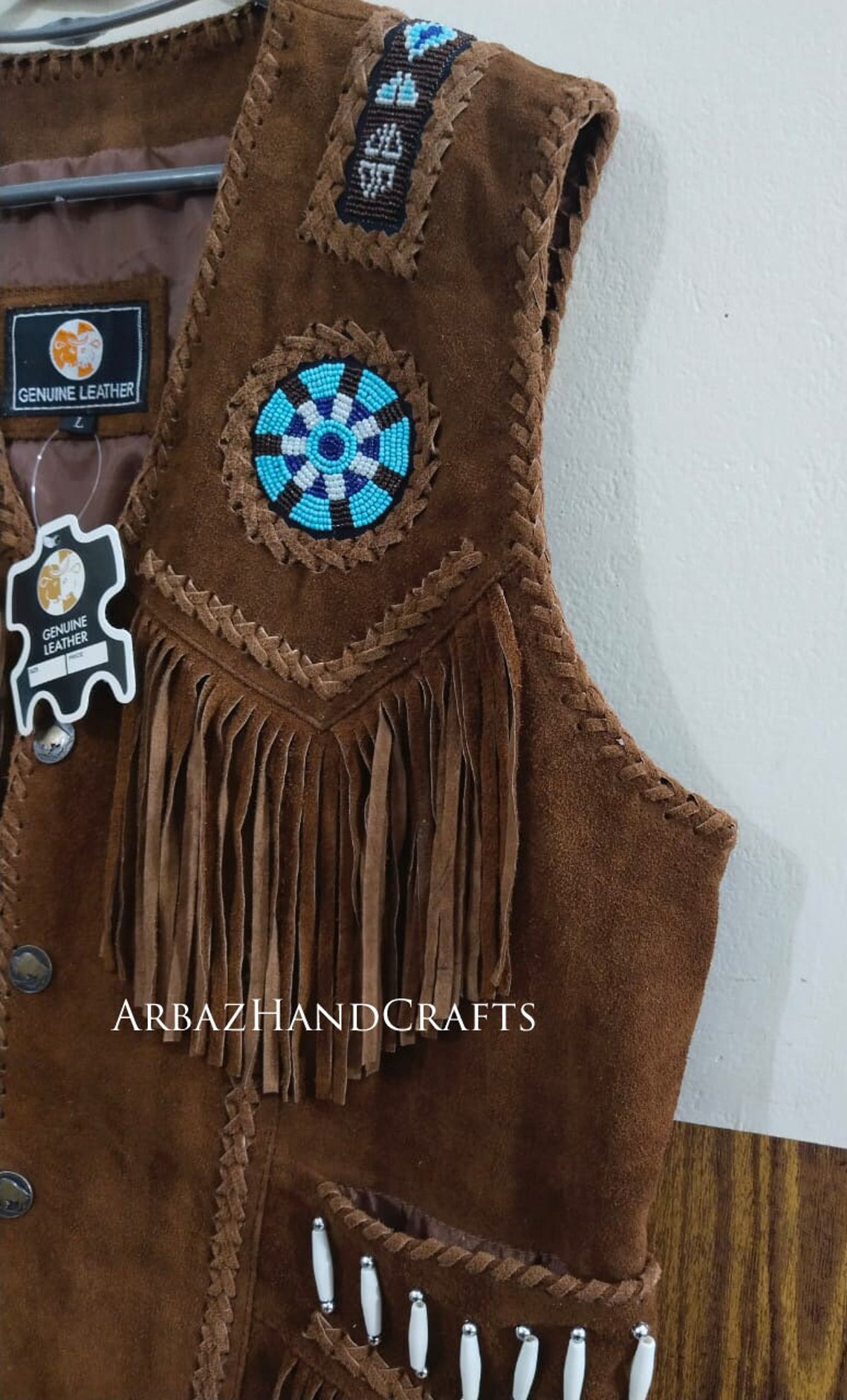 Men Western Cowboy Style Beaded Suede Leather Vest With Fringes, Mens ...