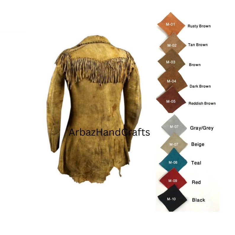 Men's Western Cowboy Style Buckskin Leather Shirt Style Jacket Fringes ...
