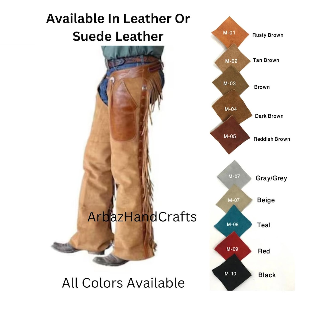 Handmade Western Cowboy Chap Fringes Suede Leather Pant Suede Leather ...