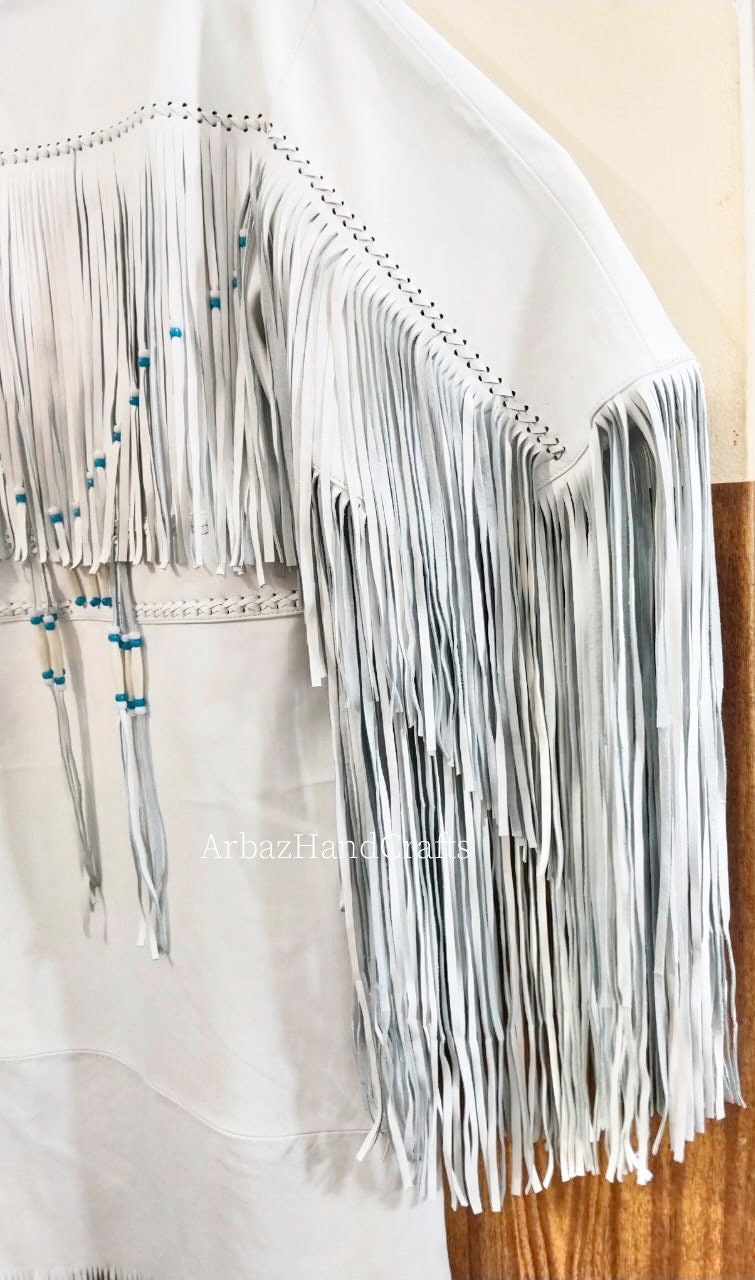 Handmade White Colour Long Wedding Dress Powwow Regalia Leather Dress ...