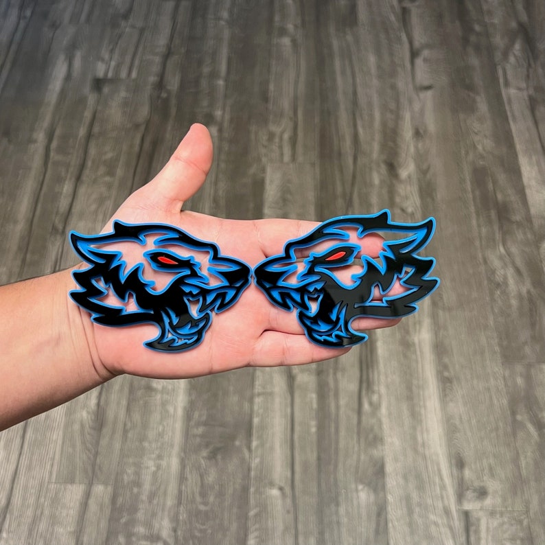 Car Fender Emblems/badges Black ANGRY COYOTE blue Outline W/red Eyes - Etsy