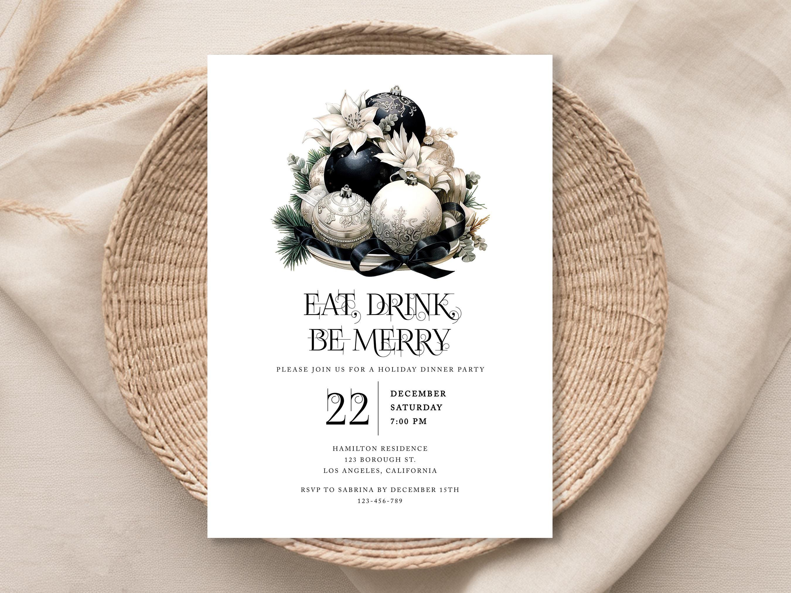 Classy Christmas Dinner Party Invitation Template, December Dinner ...