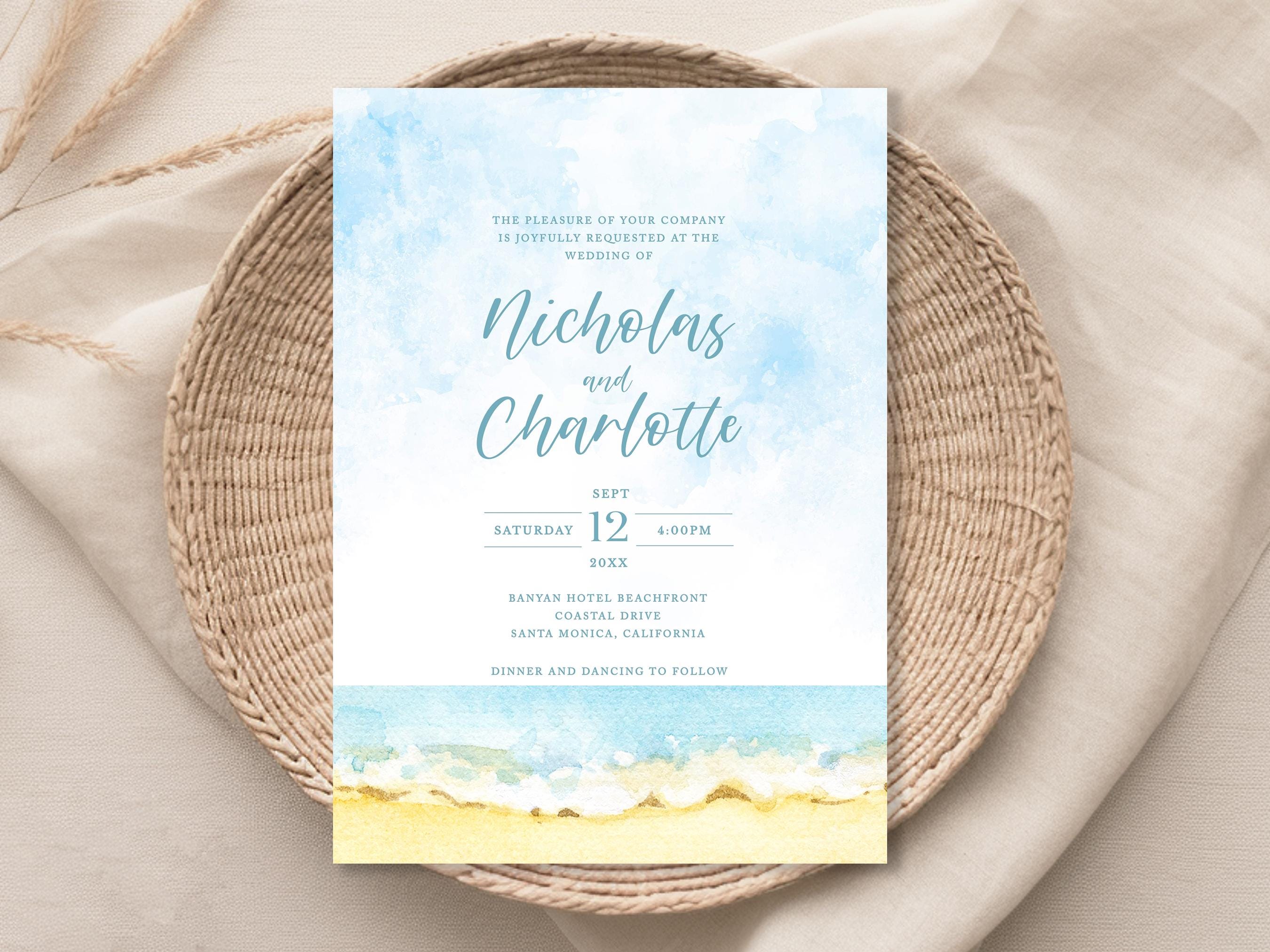 Beach Wedding Invitation, Beach Wedding Invite, Seaside Ocean Wedding ...