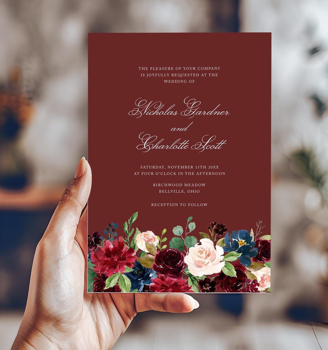 Burgundy Wedding Invitation Template Suite, Rustic Burgundy Invitation ...