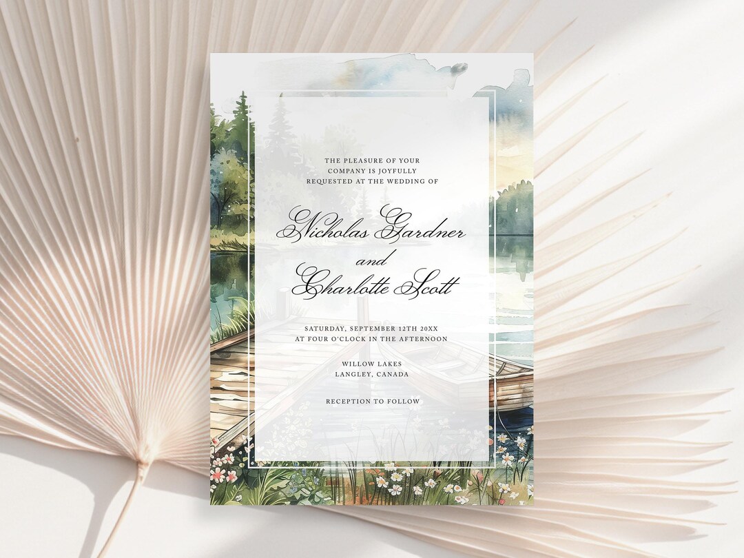 Lake Wedding Invitation, Lakeside Wedding Invitation, Mountain Wedding Invitation, Mountain Lake ...