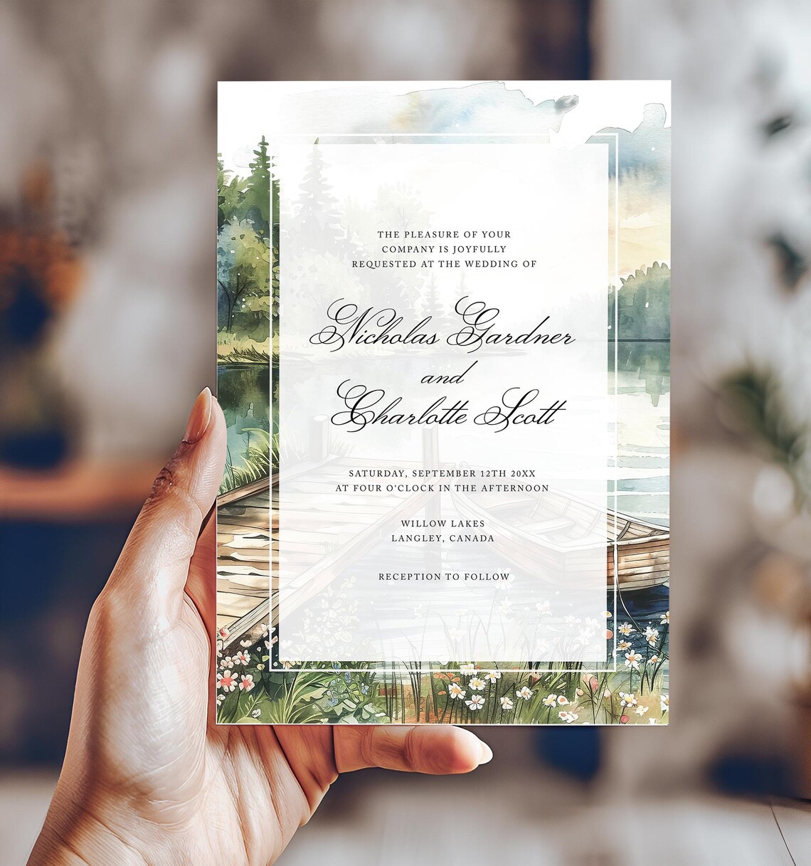 Lake Wedding Invitation, Lakeside Wedding Invitation, Mountain Wedding ...