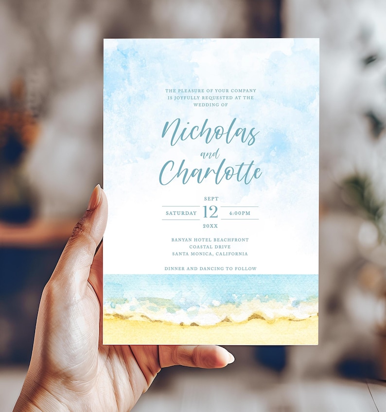 Beach Wedding Invitation, Beach Wedding Invite, Seaside Ocean Wedding ...
