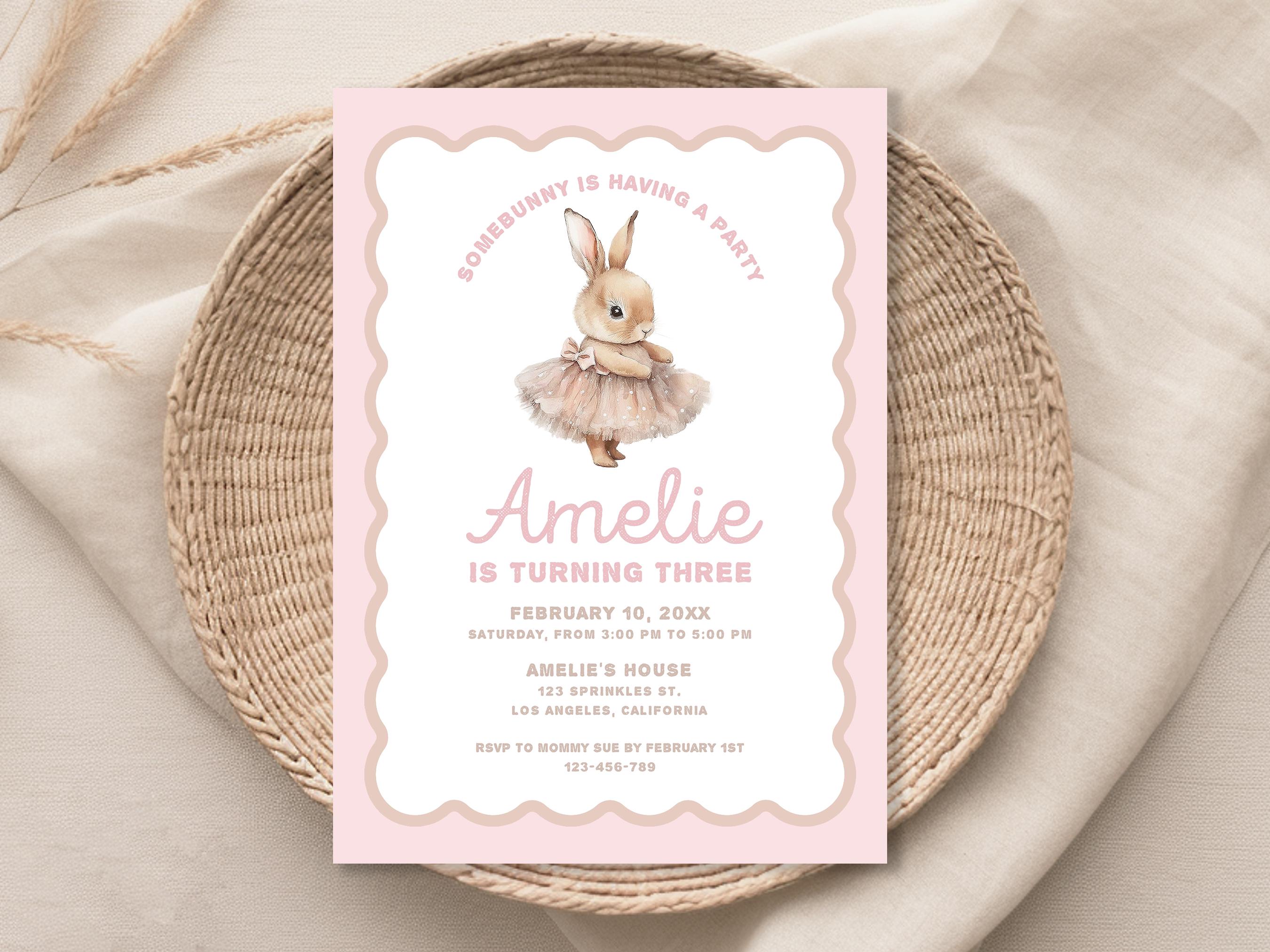 Ballerina Bunny Birthday Invitation, Ballerina Invitation, Bunny ...